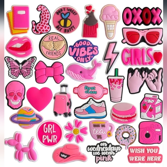 Amazon | Accessories | 35 Pack Pink Cute Cartoon Shoe Decoration Jibbit ...